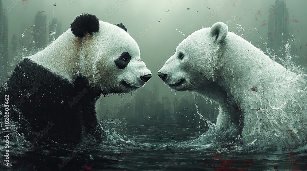 a panda and a polar bear in water symbolizing the comparison between ...