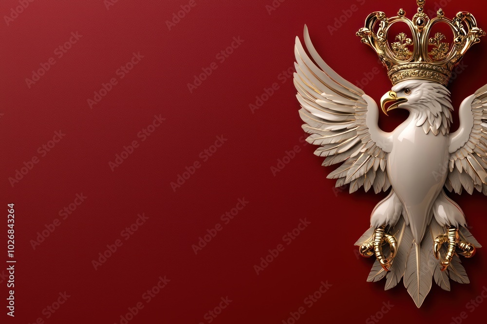 Royal symbol: white eagle with golden talons and crown, standing ...