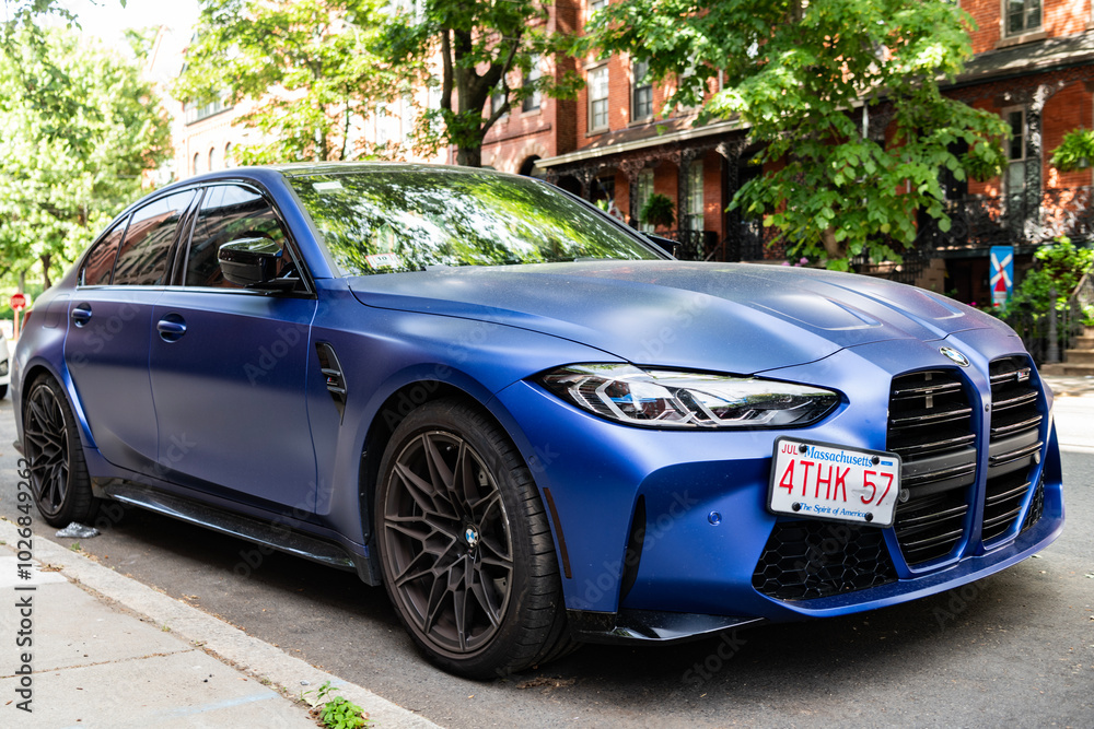 New York City, USA - May 25, 2024: 2022 BMW M3 Competition. BMW M3 Competition car blue color ...