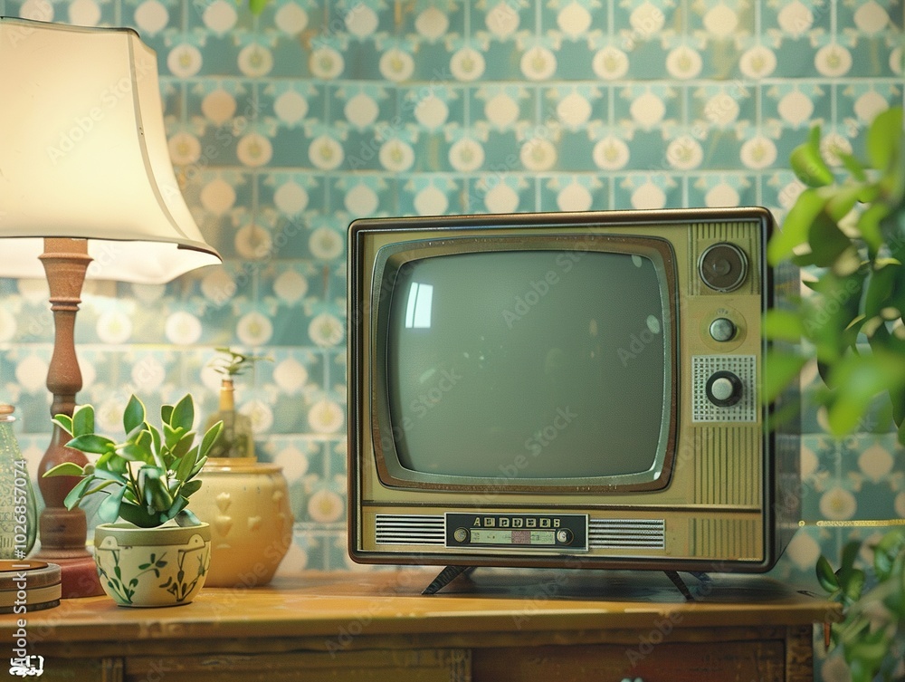 Vintage Television Portrait Scene with Retro Decor for Nostalgic Home ...