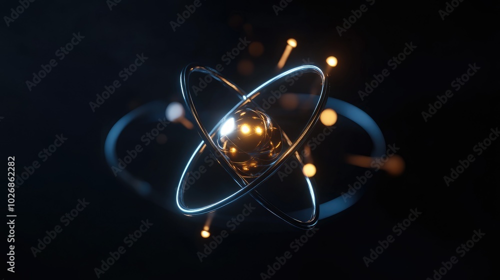 3d Model Of An Atom With Electrons Orbiting The Nucleus Symbolizing