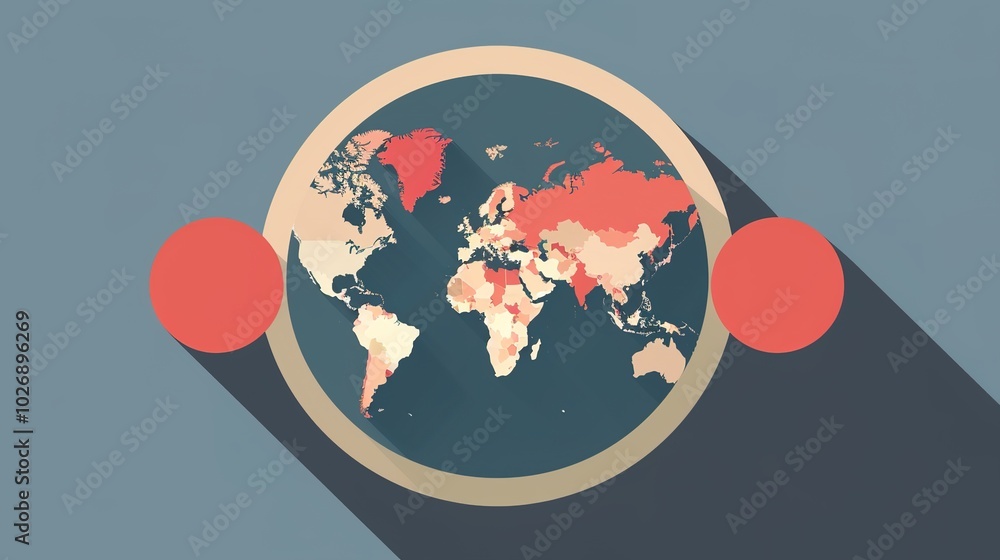 Flat Style World Map Icon - a simple and modern representation. The flat design enhances clarity ...