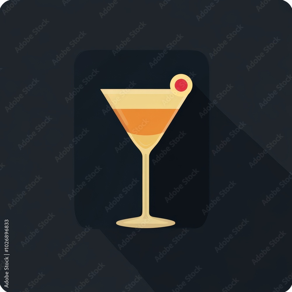 Stylized illustration of a classic cocktail in a glass featuring a ...