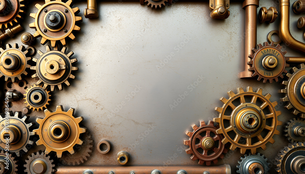 Steampunk Gear frame made of bronze and brass gears, cogs, and pipes ...