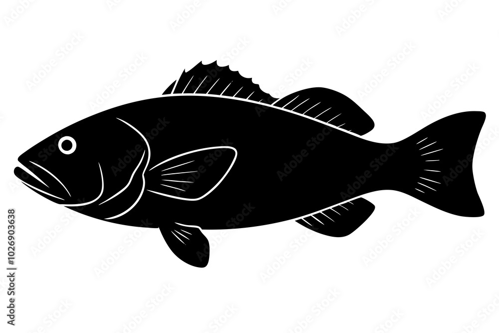 Grouper fish silhouette | vector silhouette illustration on white background Stock Vector ...