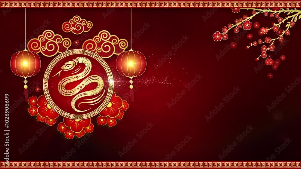 Festive 2025 Year of the Snake Design With Red Lanterns, Floral Accents ...