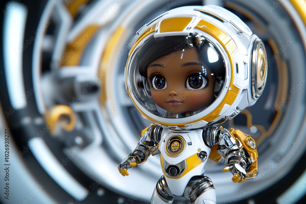 Digital 3D model of a futuristic doll, with robotic joints and smooth ...