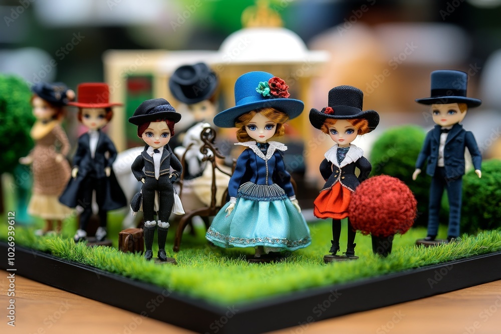 Dolls dressed in historical costumes, representing different eras ...