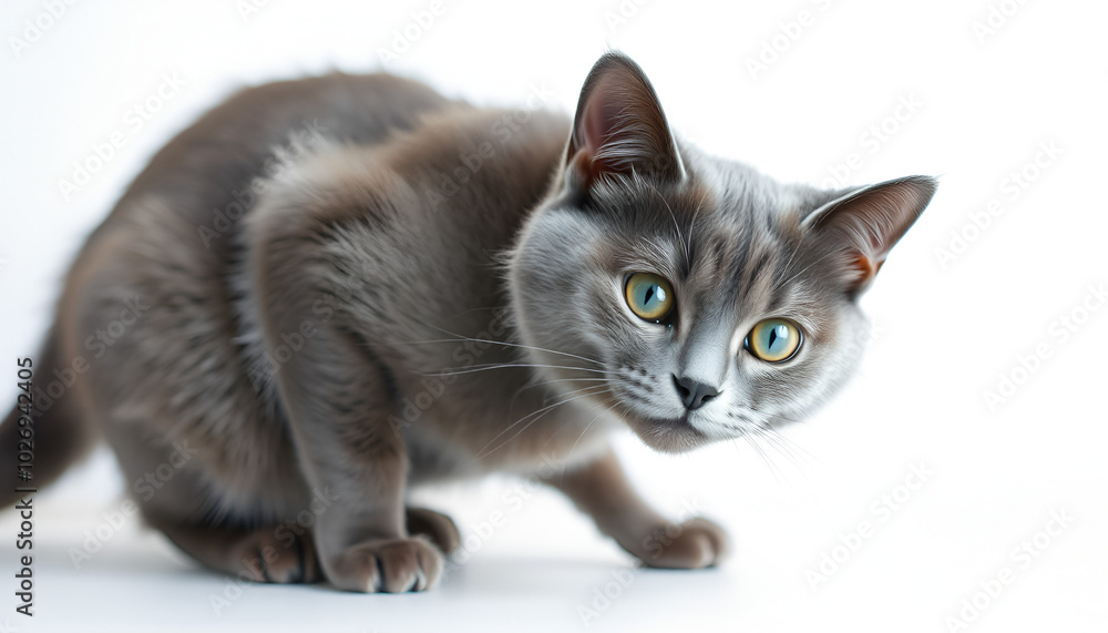 Medium shot portrait photography of a happy russian blue cat skulking ...
