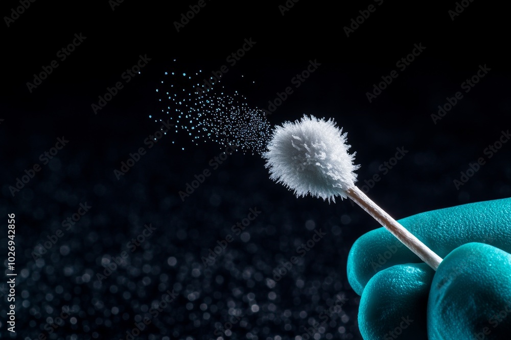 Hyper-realistic depiction of a COVID-19 testing swab, showing the fine ...