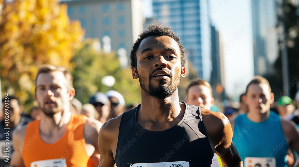 Richmond Marathon, runners at the starting line with focused and ...