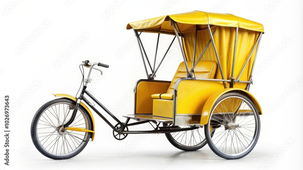 Classic yellow rickshaw isolated on white background, render of ...