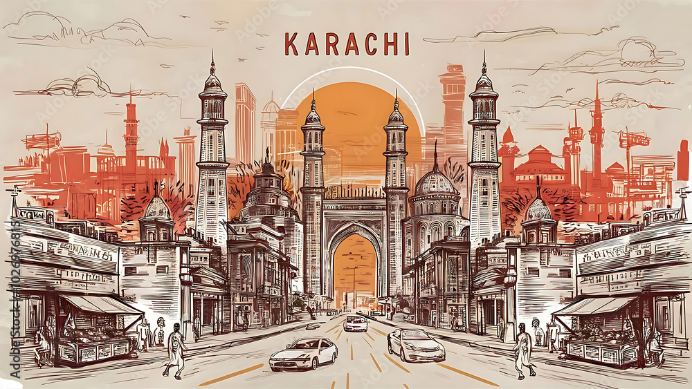 Poster Karachi Skyline llustration : A Visual Tribute to Pakistan's ...