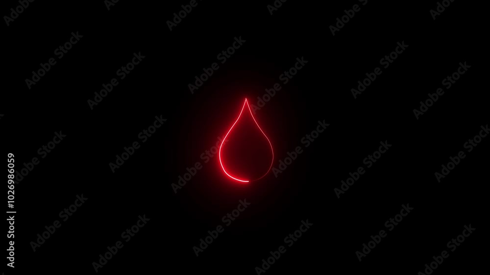 Water drop red color neon glowing icon, Blood drop animated on black ...