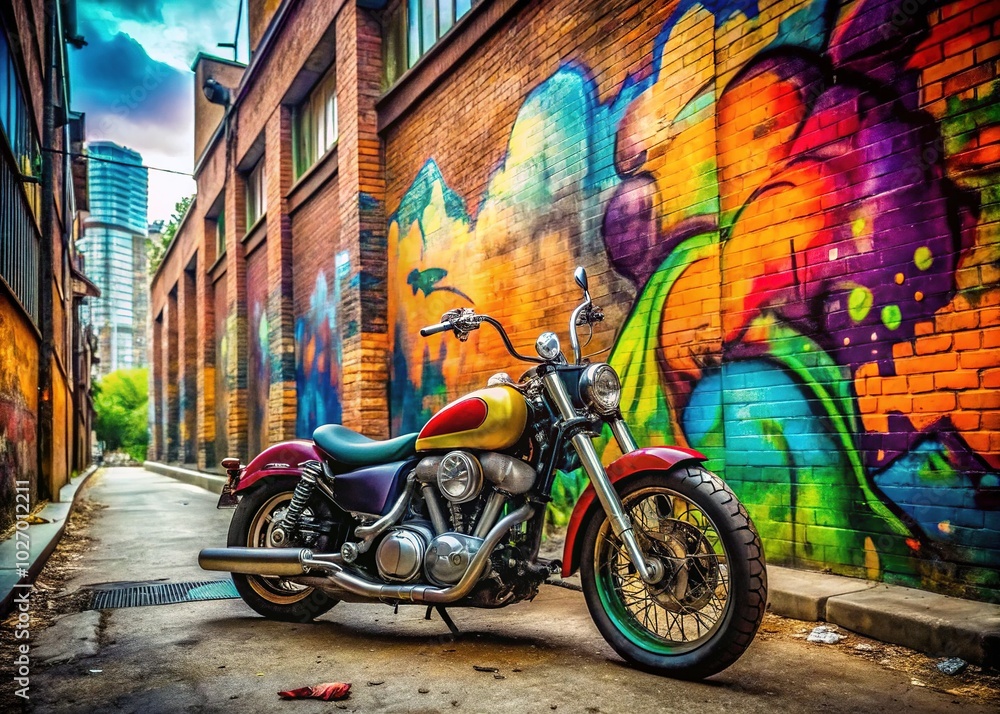 Vintage Bobbers Motorcycle Parked in Urban Setting Surrounded by ...