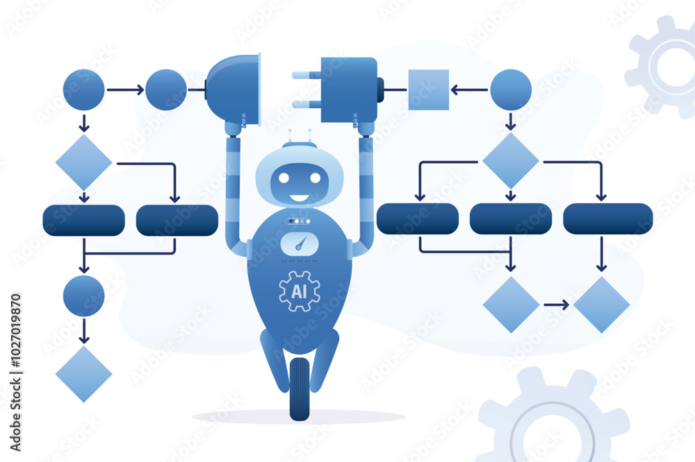 Work algorithm. Robot with ai building and connecti workflow diagram ...