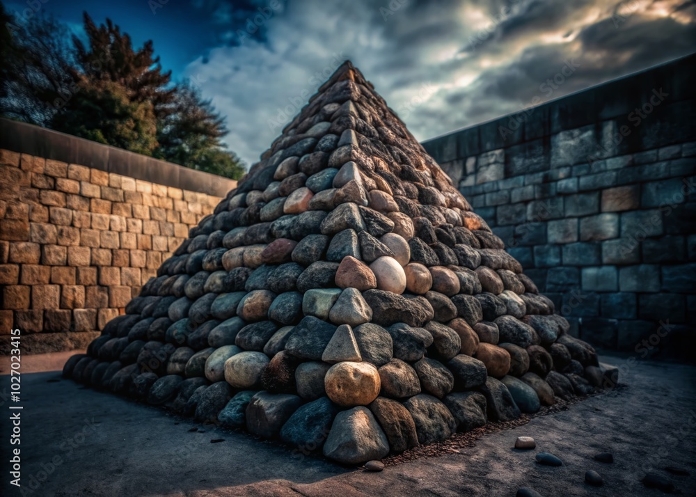 Stone Pyramid Against Weathered Concrete Wall - Symbol of Visitation ...