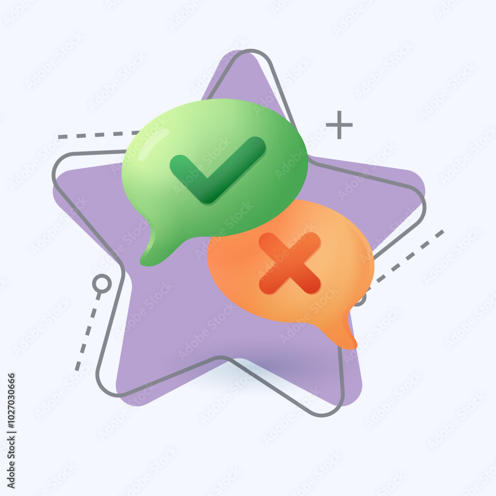Tick and cross 3d cartoon style icon on white background. Correct and ...
