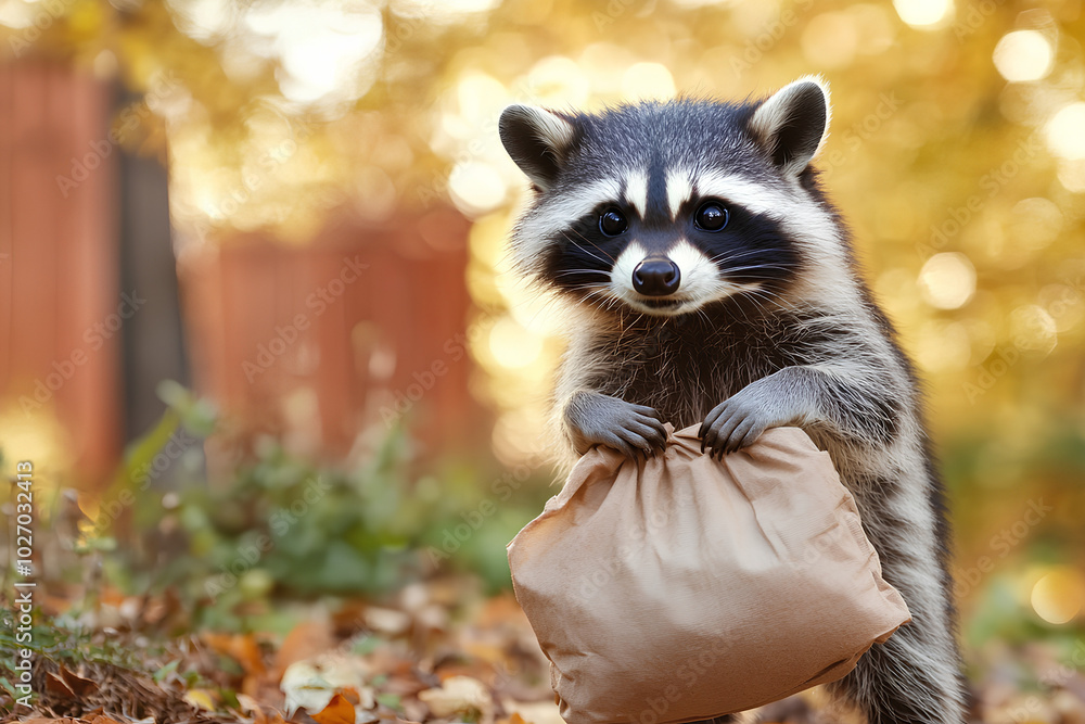 Raccoon dressed as a thief with a mask and a bag of loot, thief raccoon ...