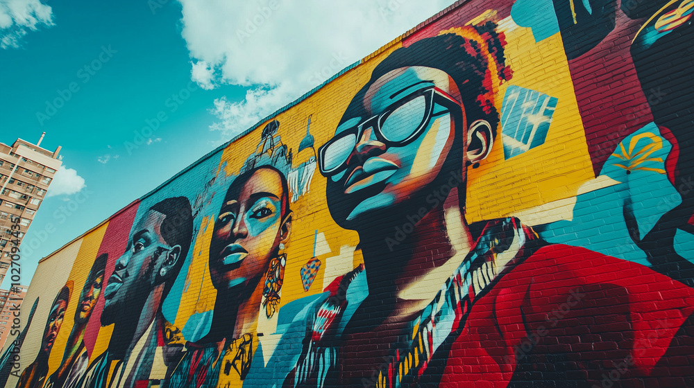 large mural on a city wall painted during Black Awareness Day ...