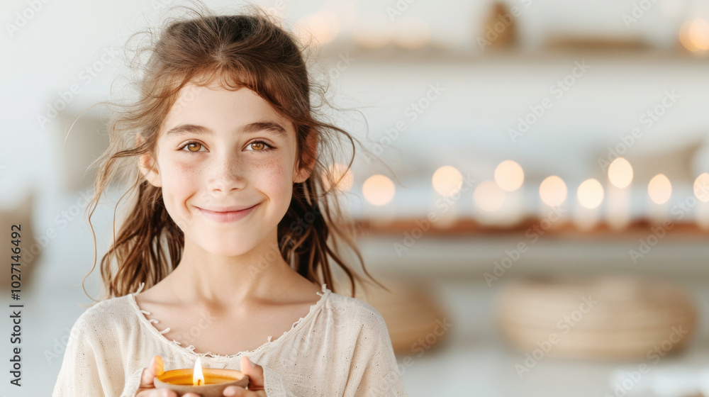 Smiling Hindu child girl holding candle light clay diya lamp lit in ... Smiling Hindu child girl holding candle light clay diya lamp lit in ...