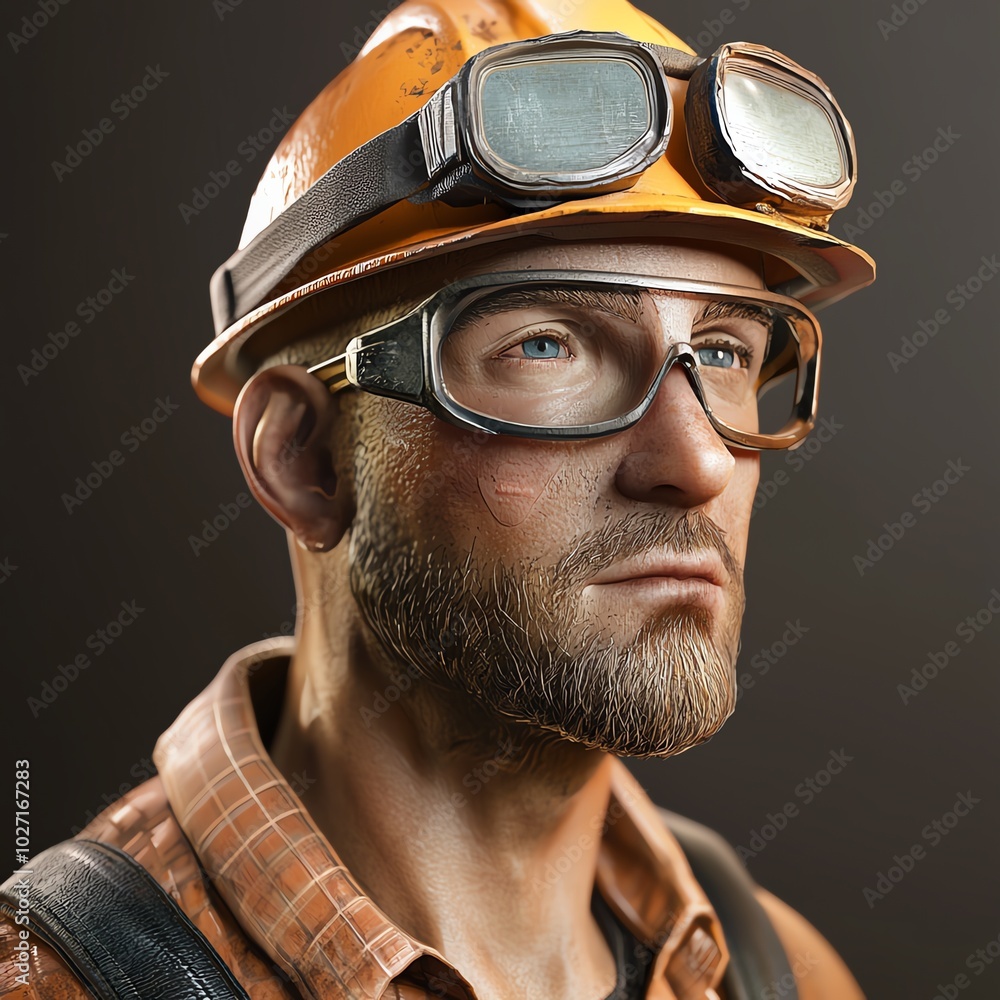 Construction Worker Portrait Safety Gear Hard Hat Goggles Close up ...
