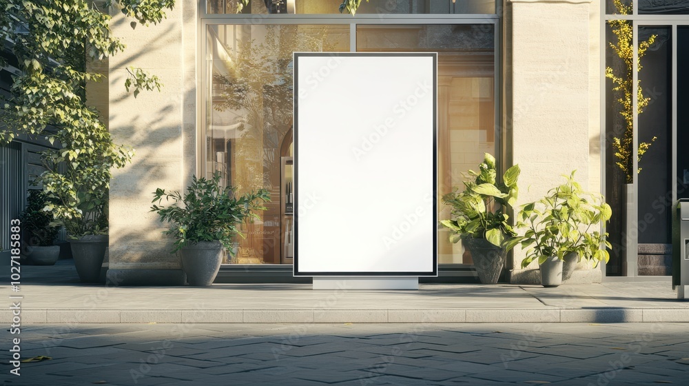 Blur modern shop background with blank ads frame for advertise product ...