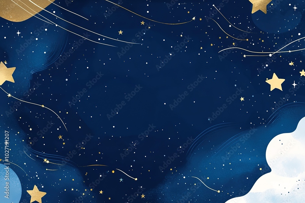 A starry sky background with shooting stars, in a cartoon style with ...