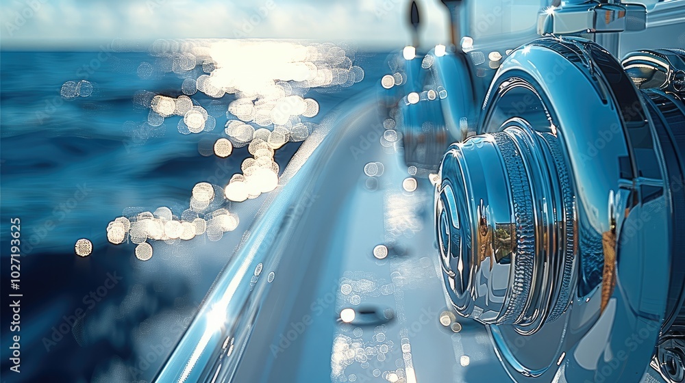 A modern fishing rod holder with adjustable angles and locking mechanisms, attached to a boat ...