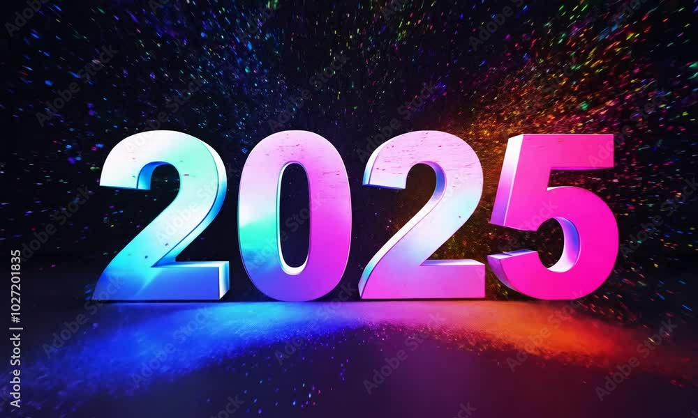 Bright 2025 typography with colorful powder explosion background with ...
