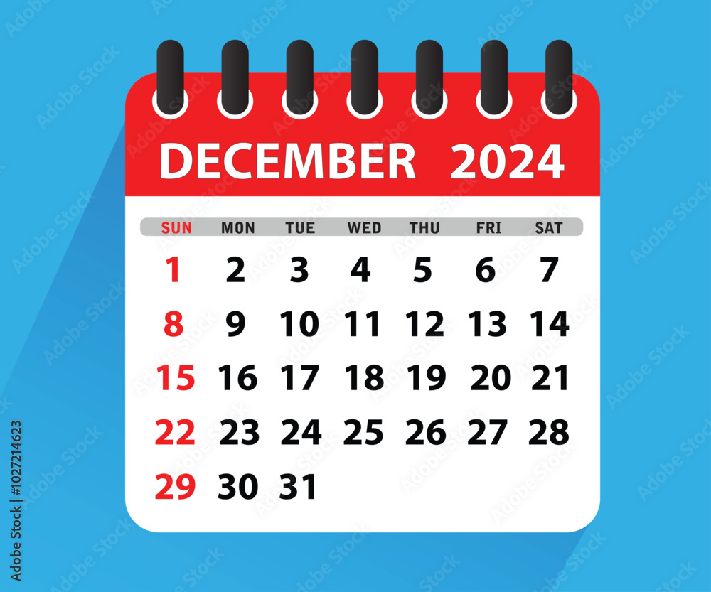 December 2024 Calendar Leaf. Calendar 2024 in flat style. December 2024 ...