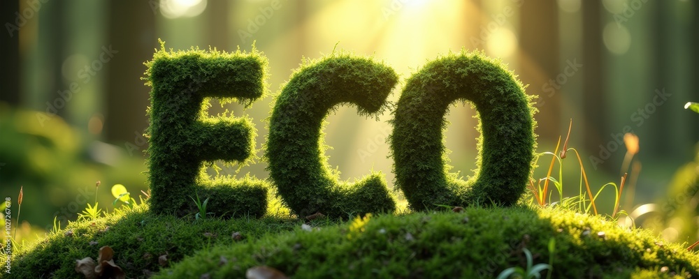 Beautifully crafted "ECO" letters covered in lush green moss, capturing ...