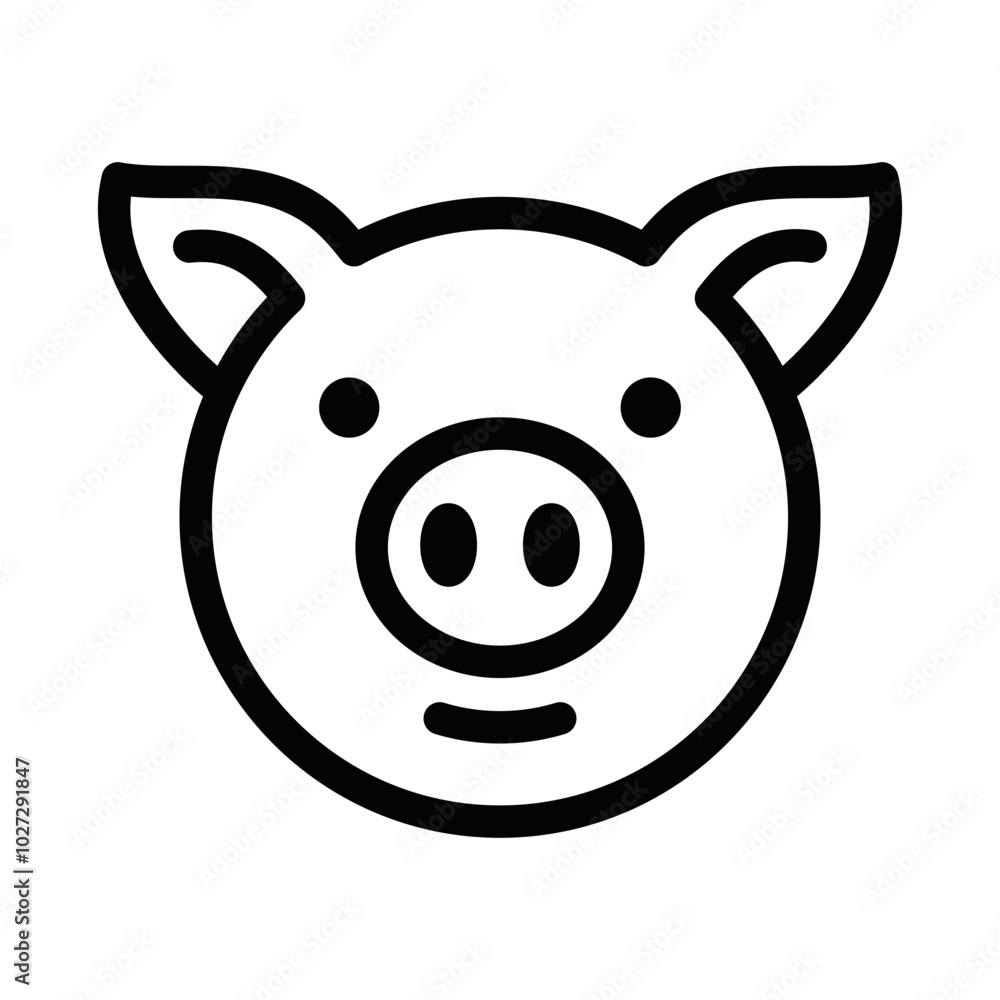 Smiling pig face icon in a simple outline style, perfect for ...