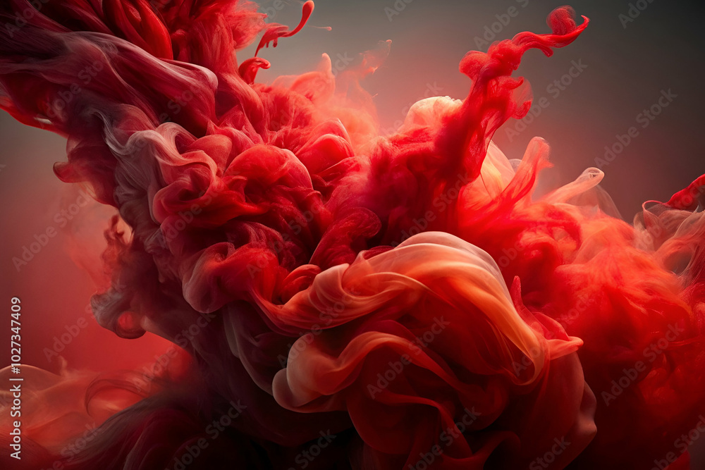 Red smoke plume with a wispy, layered texture isolated on a transparent ...