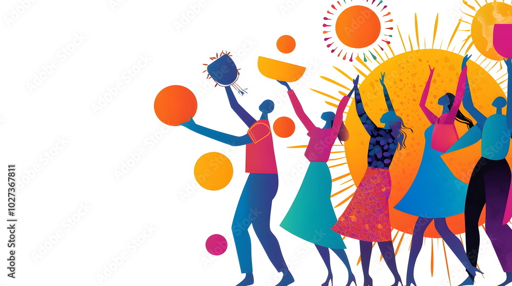 Rainbow of Unity: A vibrant line of colorful stick figures stand in ...