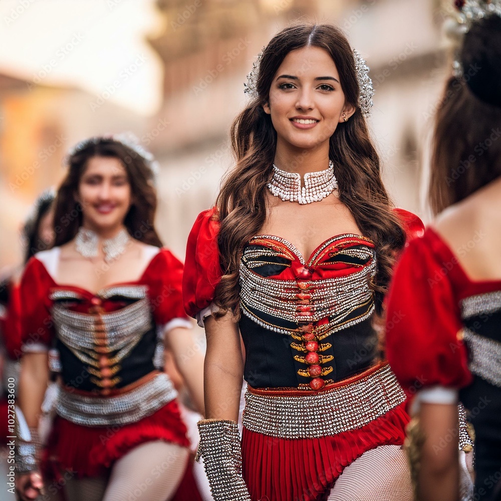 beautiful young majorettes parading in the street, AI generated Stock ...