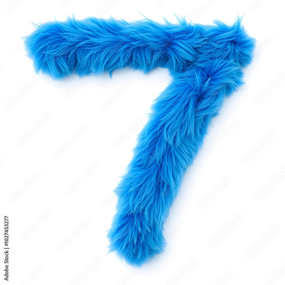 Photograph of the number one seven of blue faux fur on a white ...
