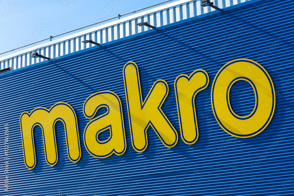 Makro logo sign. Makro is a Dutch international brand of warehouse ...
