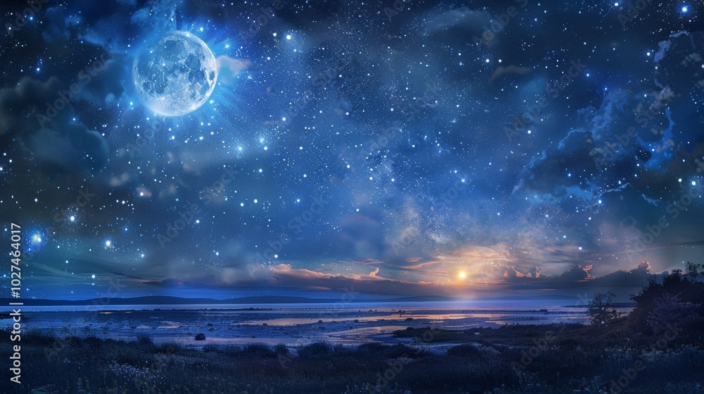 Stunning night sky with twinkling stars and a bright moon inviting ...