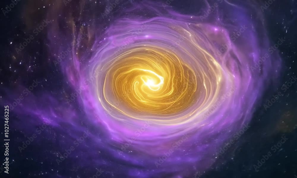 Cosmic Vortex: A mesmerizing swirl of purple and gold nebulae creates a ...