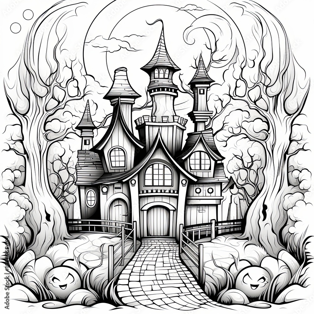Magic halloween coloring page. Simple outline and shapes, easy and big ...
