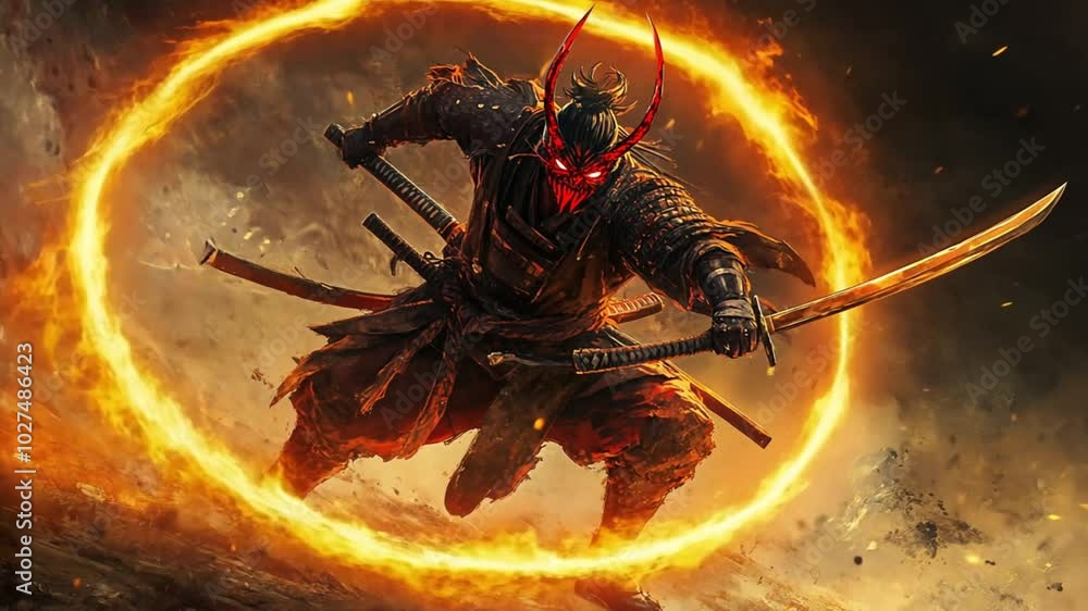 samurai ninja with fire sword, Samurai warrior with katana sword ...