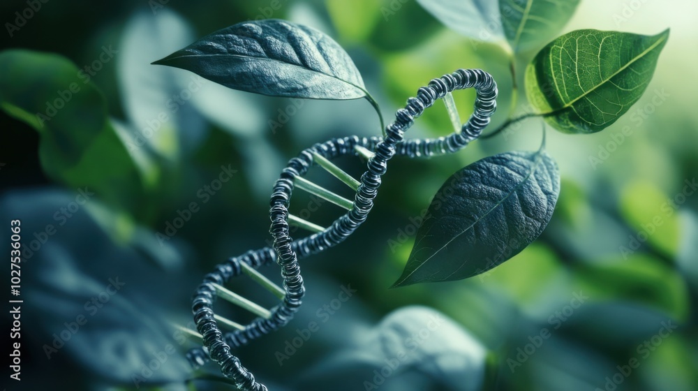 Bio-engineered leaf with DNA strand motifs, representing the future of ...