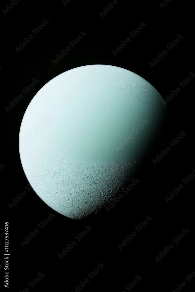 Planet Uranus illustration, pale blue-green gas giant, dark space ...