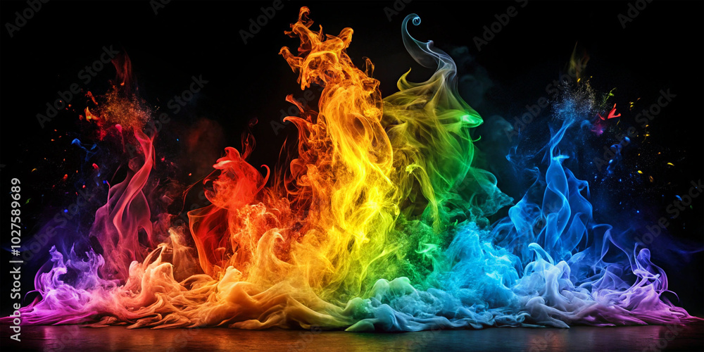 Rainbow fire splash, Flames of different rainbow hues leaping into the ...