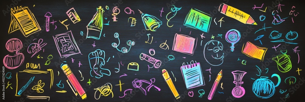 Chalkboard Doodles, vibrant illustrations of school subjects, engaging ...