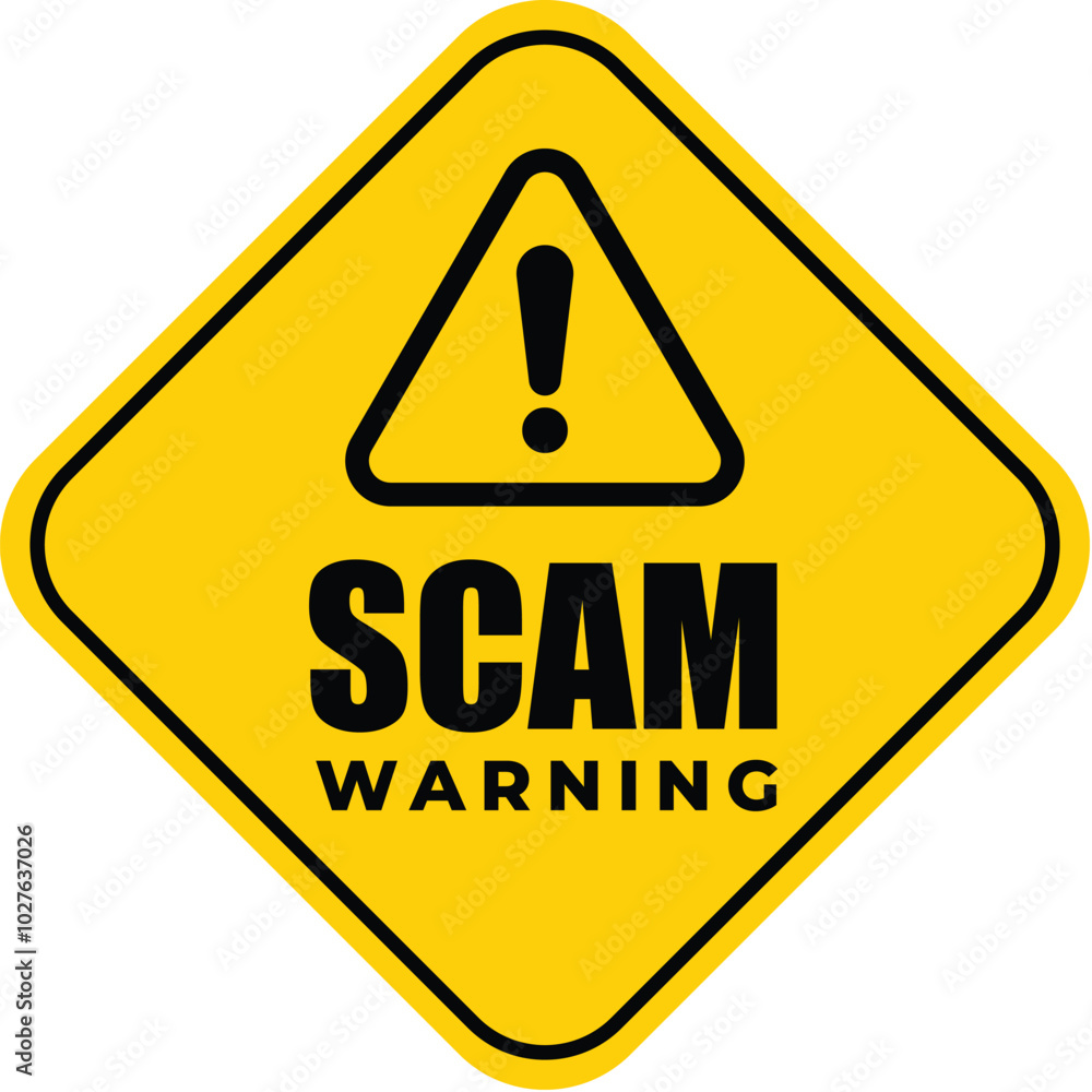 Warning SCAM alert - pixel message sign in retro 8-bit game style red ...