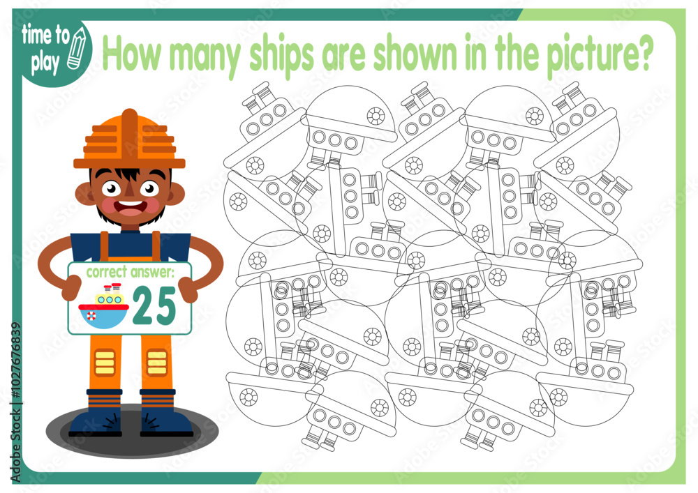Count how many ships are hidden in the picture. How many objects are ...