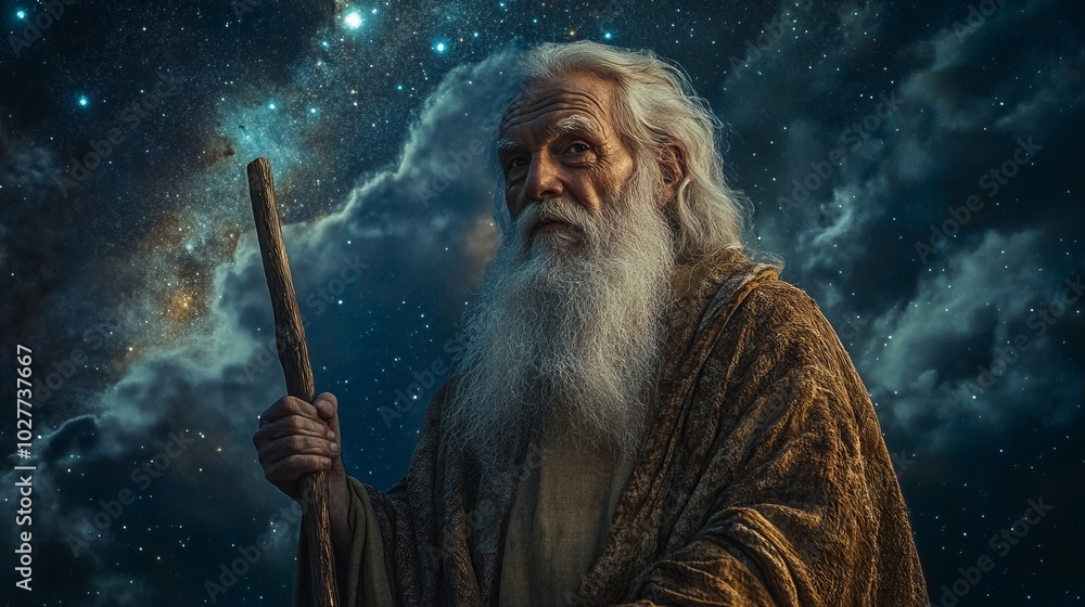 Portrait of Abraham, the father of nations, elderly man with a long ...