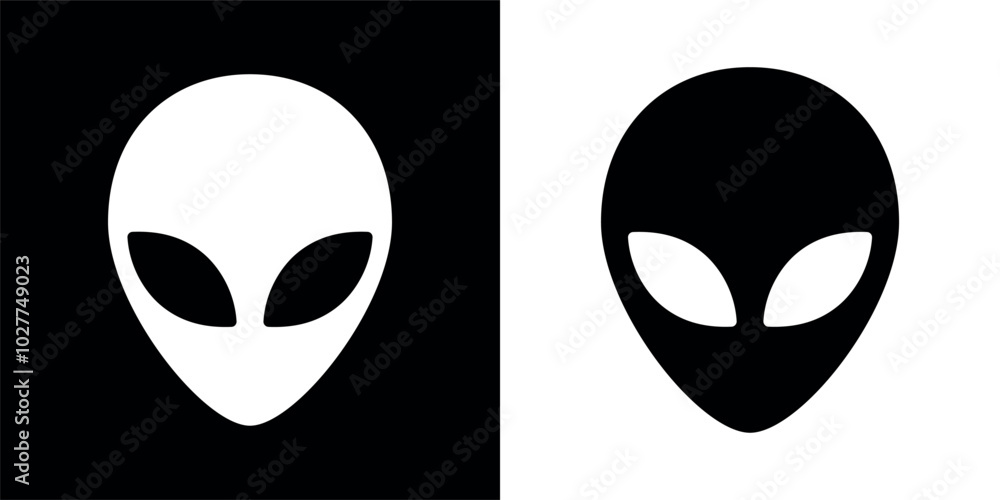 Icon of an alien or newcomer head. Grey alien, symbol of fantasy, UFO ...